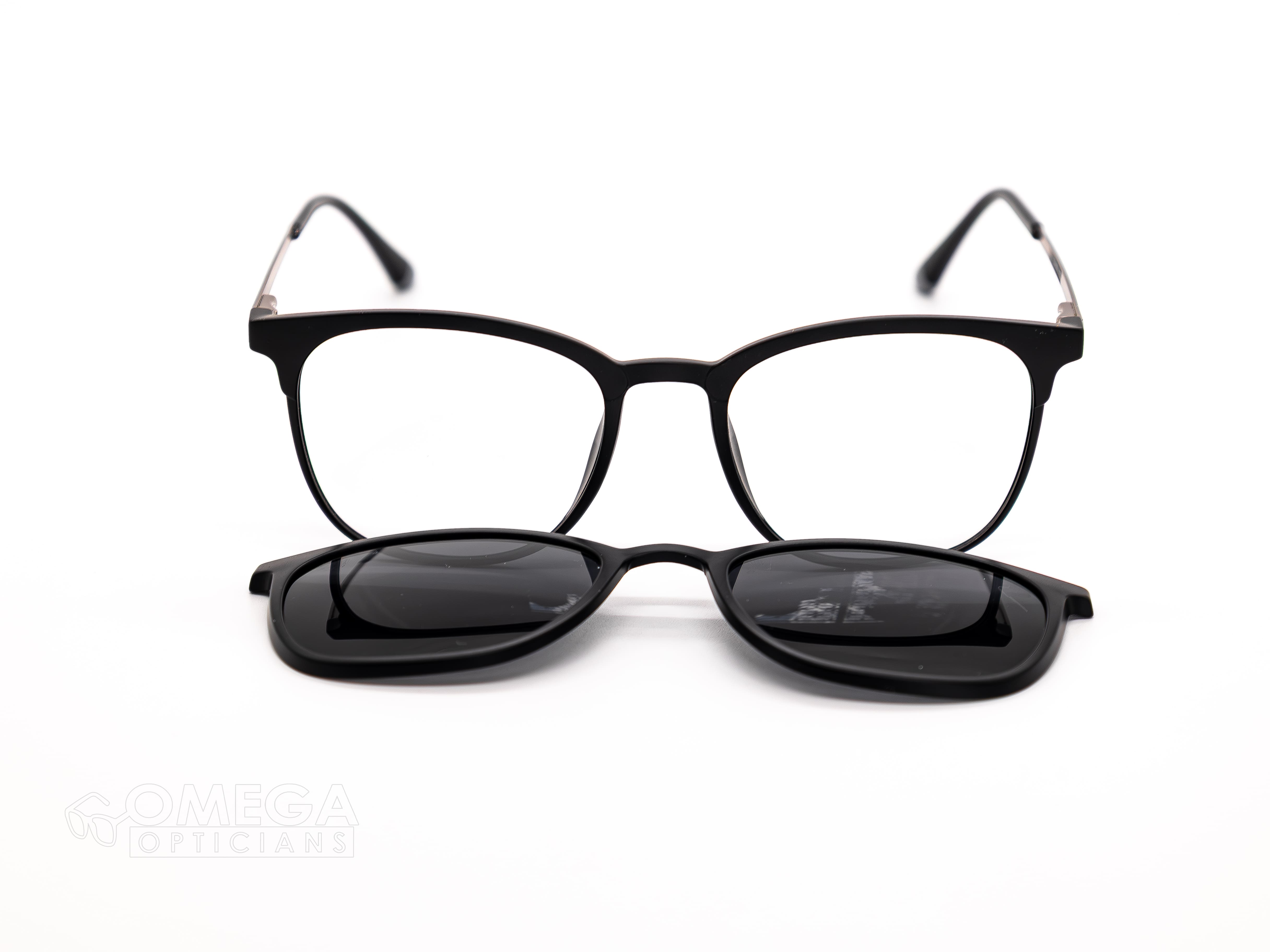 Classic Black Frame with Magnetic Clip-On Sunglasses – Omega Opticians ...